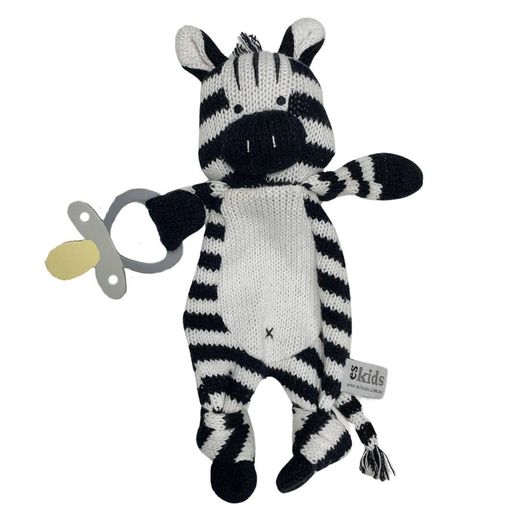 Eco Knitted Zebra Baby Comforter with Dummy Holder – Speckled Hen Store