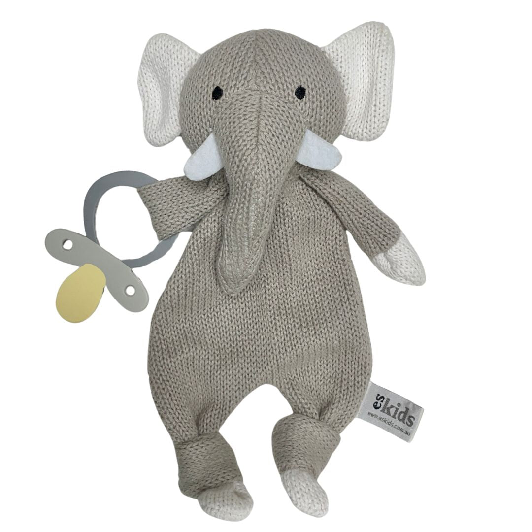 Eco Knitted Elephant Baby Comforter with Dummy Holder – Speckled Hen Store